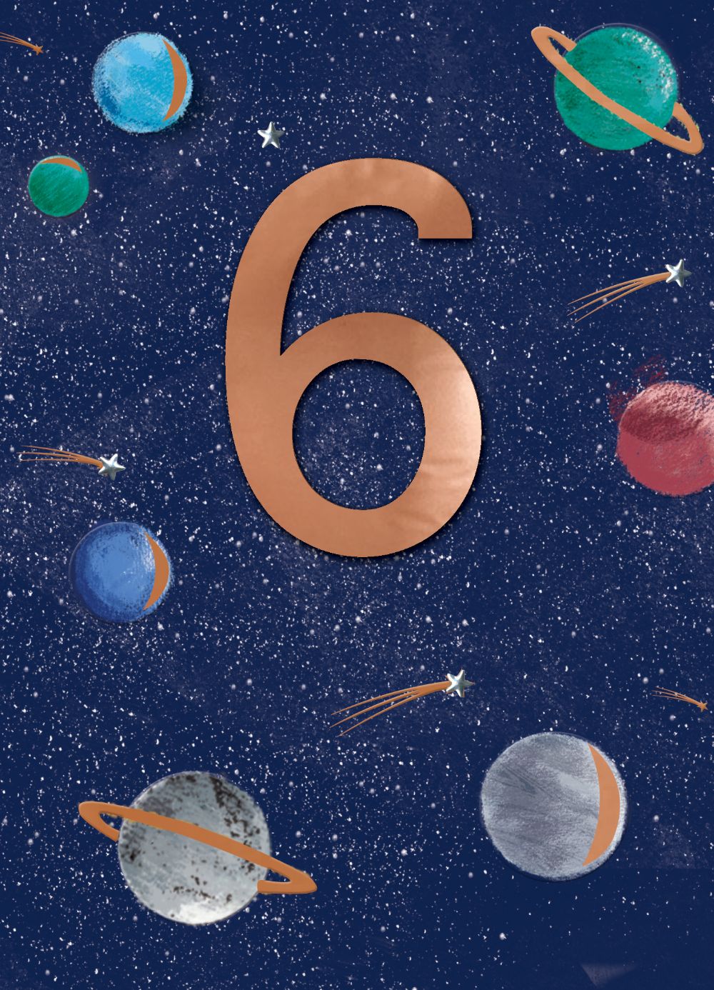 Boys 6th Birthday Space Planets Embellished Greeting Card – Love Kate's