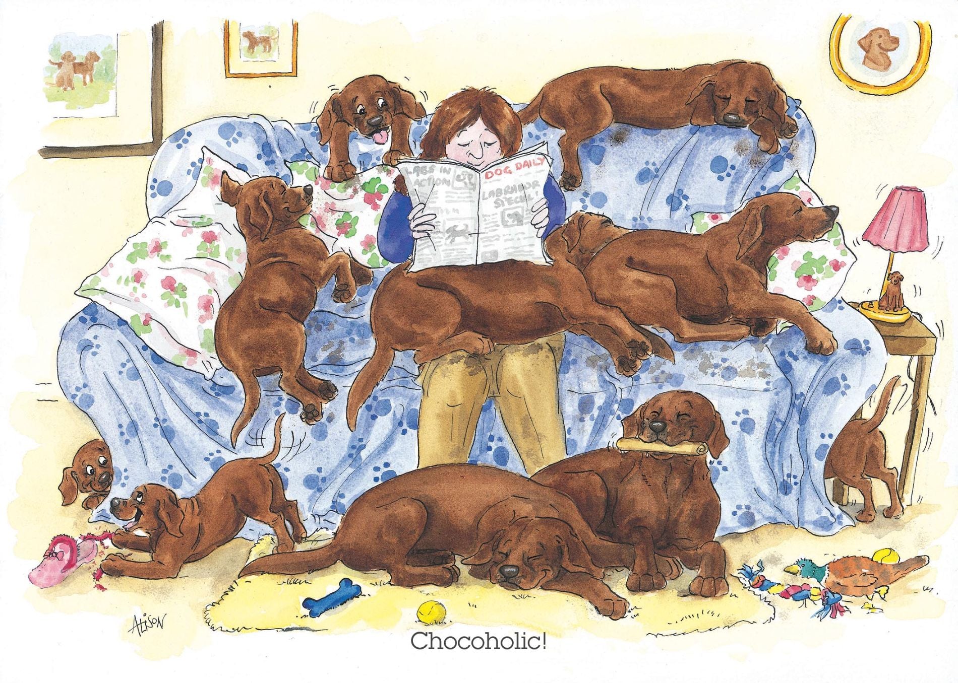 Chocoholic Chocolate Labrador Lover Alison's Animals Cartoon Greeting ...