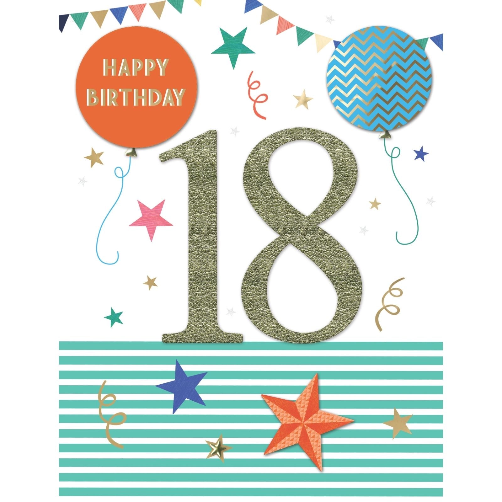 Large Embellished A4 18th Birthday Greeting Card Balloons & Stars 18 T ...
