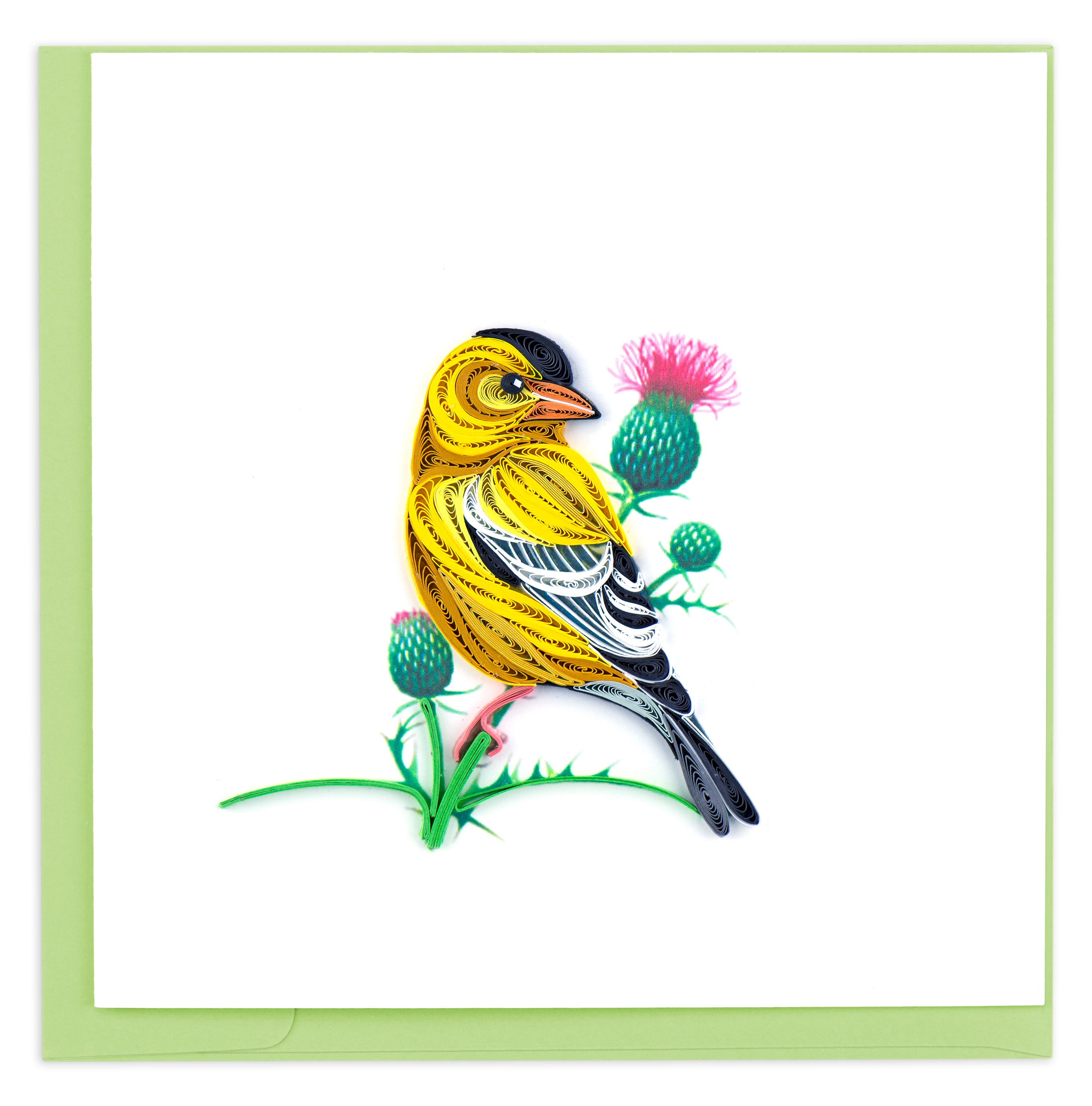 Quilling American Goldfinch Goldie On Thistle Hand-Finished Art Greeti ...