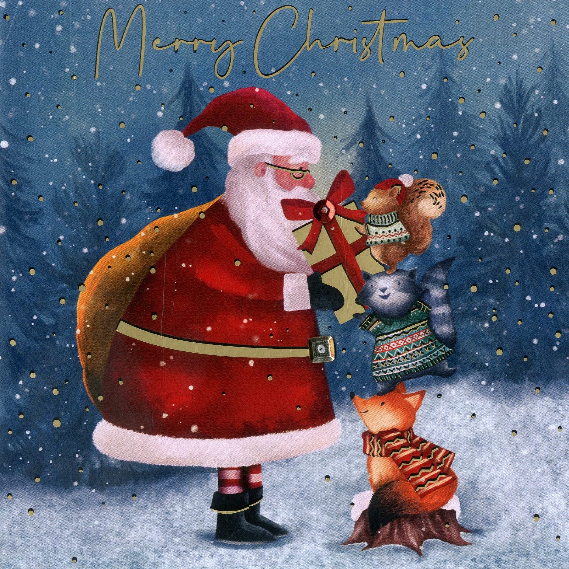 Sparkle Santa & Animals Embellished Hand-Finished Christmas Greeting C ...