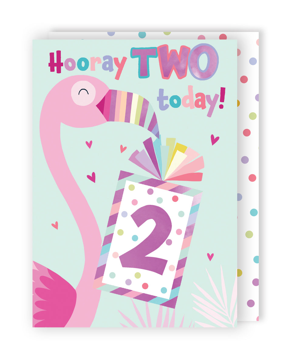 Girls 2nd Birthday Hooray! Two Today 2 Flamingo Fun! Birthday Greeting ...