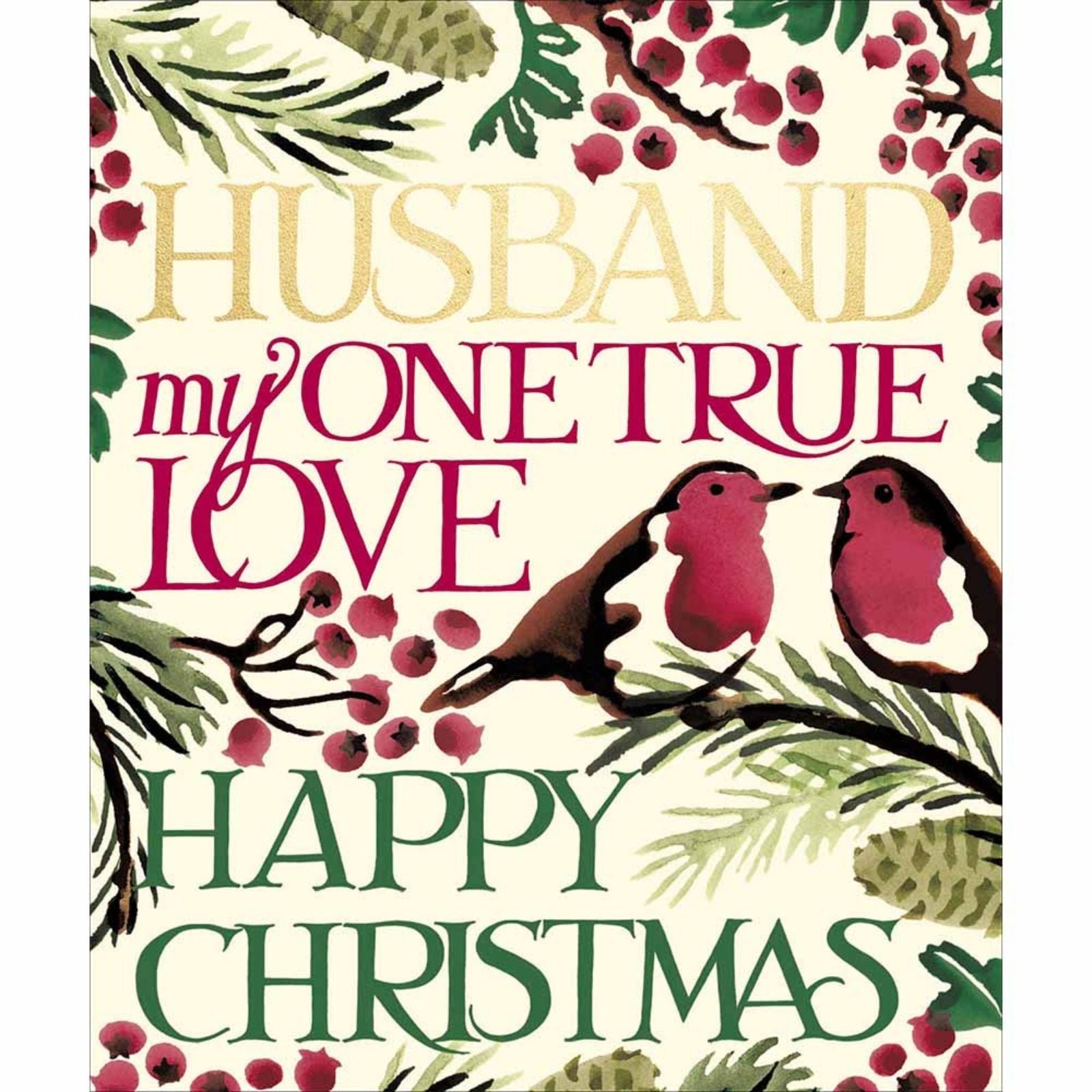 Emma Bridgewater Husband Christmas Card One True Love Robins Xmas Gree ...