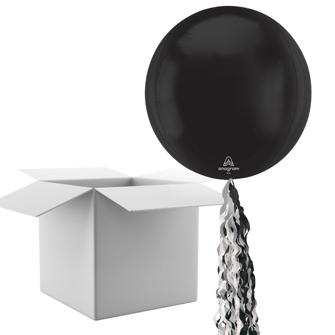 Floating Sleek Black Balloon In A Box With Tail Surprise Gift - Person ...