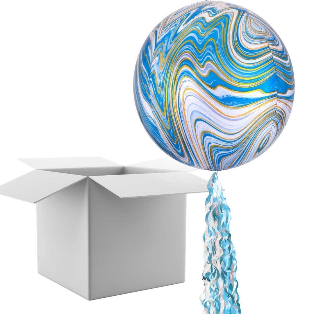 Floating Opulent Blue Marble Balloon In A Box With Tail Surprise Gift ...