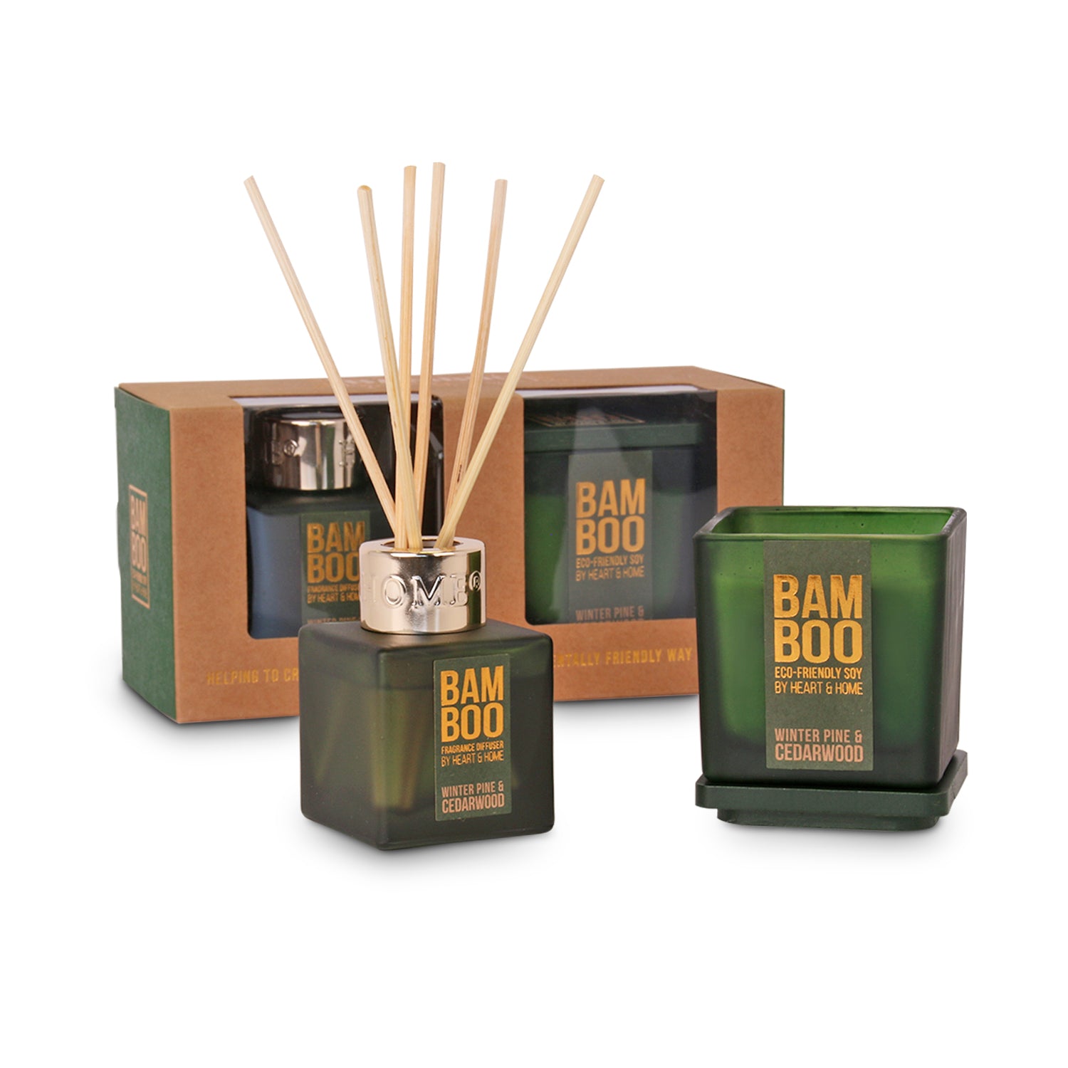 Heart & Home Bamboo Winter Pine & Cedarwood Reed Diffuser 40ml & Soy C ...
