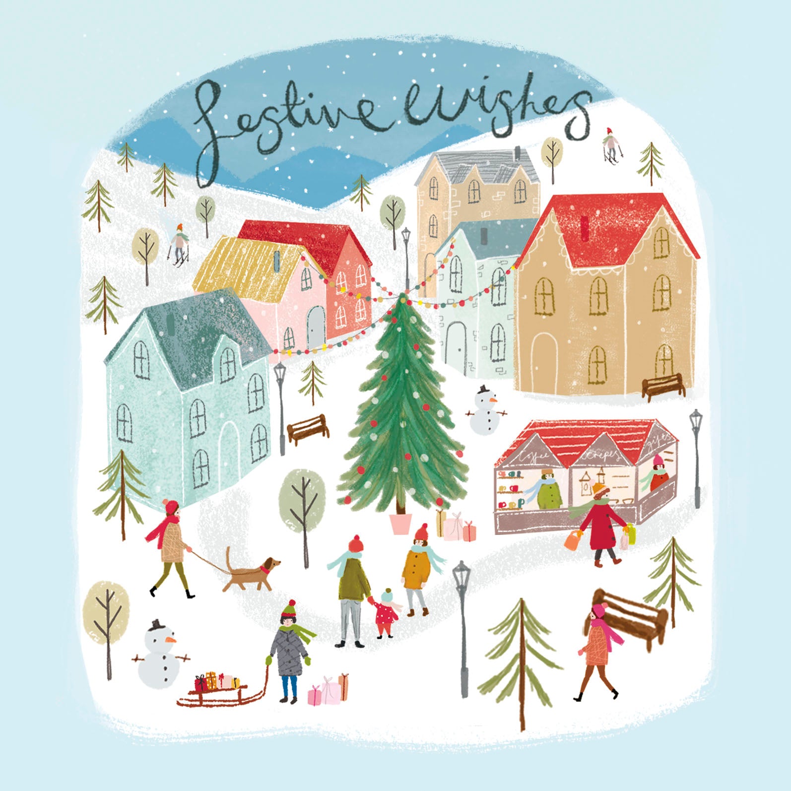Pack of 8 Snowy Festive Village Samaritans Charity Christmas Cards ...