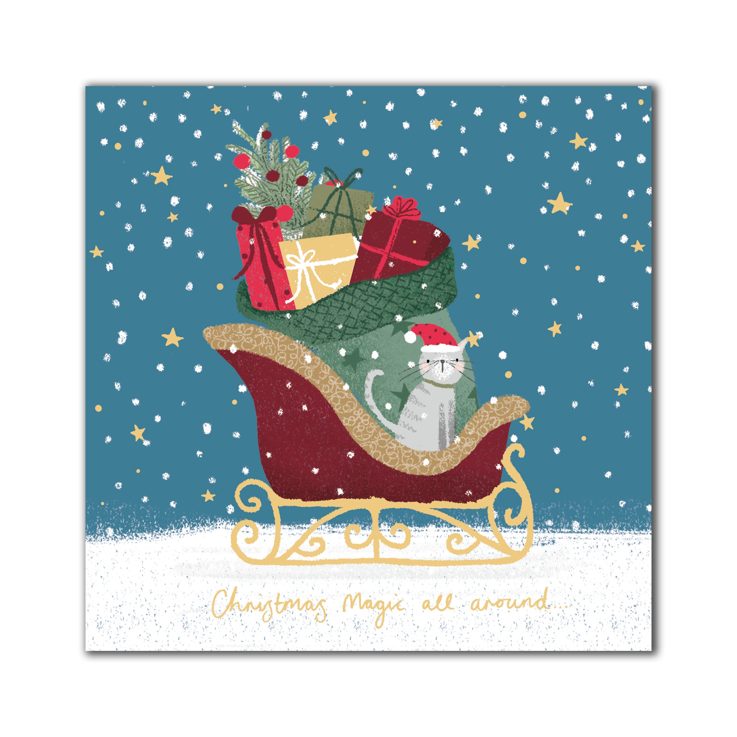Pack of 8 Santa Cat In A Sleigh Samaritans Charity Christmas Cards ...