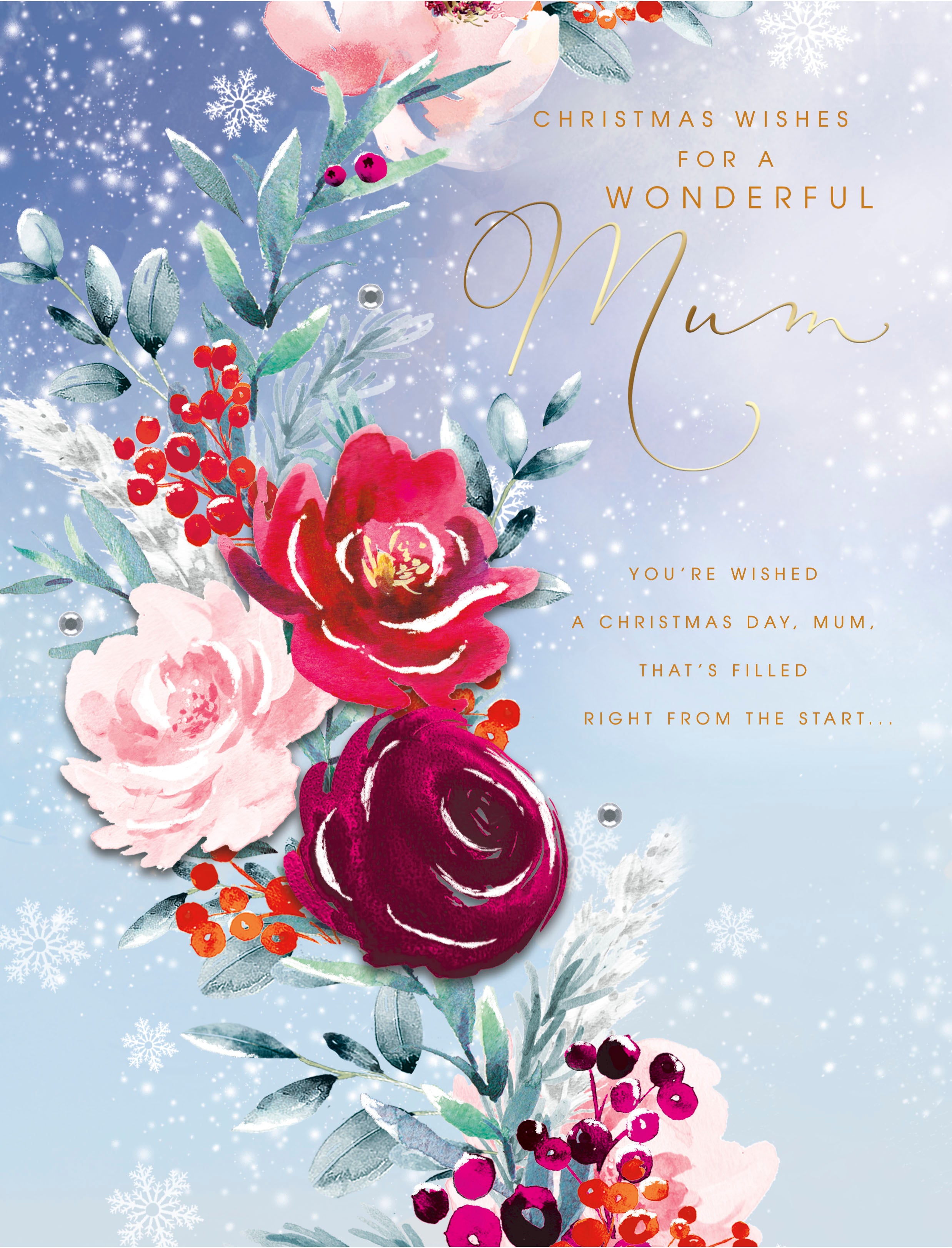 Wonderful Mum Floral Foiled & Embellished Christmas Card – Love Kate's