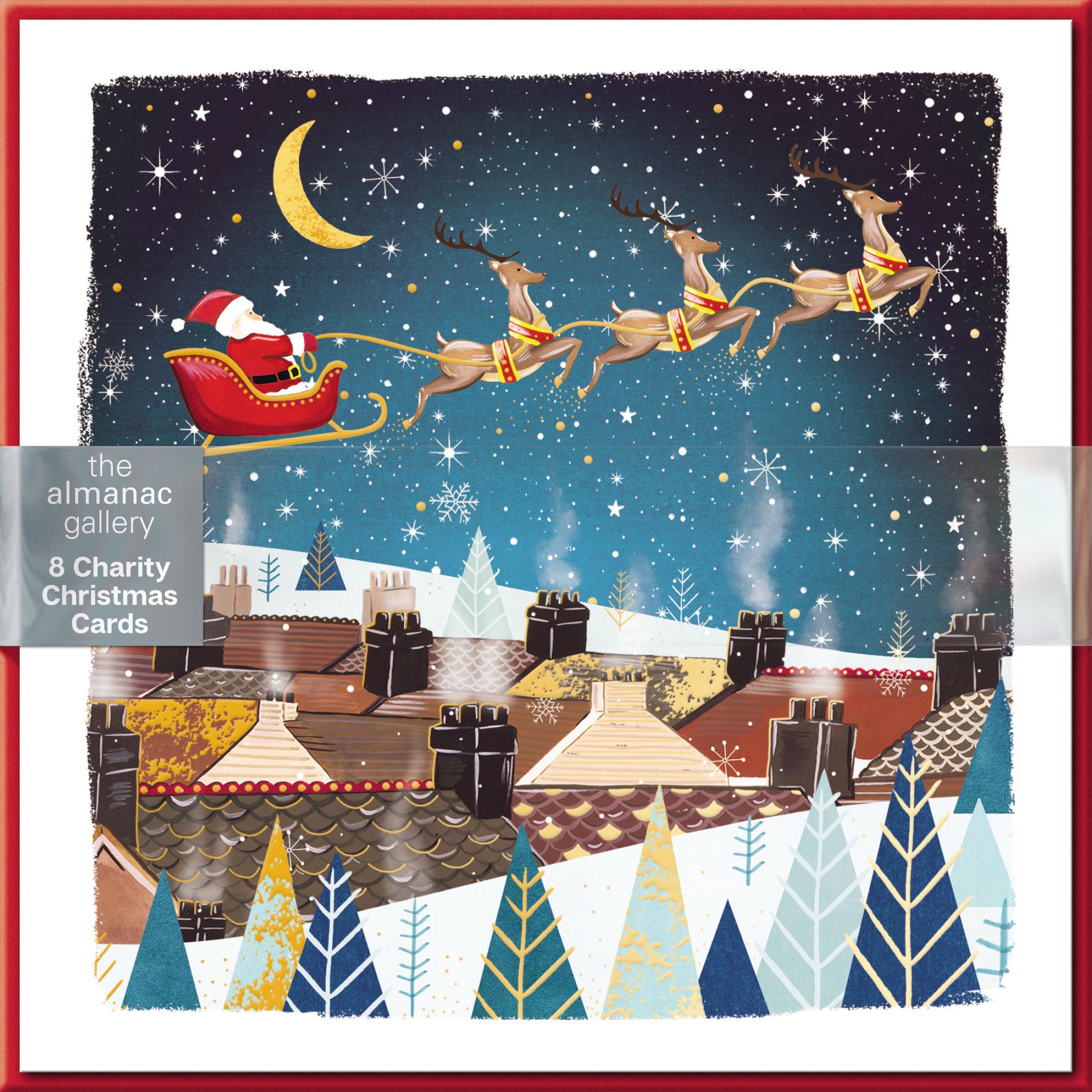 Pack of 8 Santa Flying Over Rooftops Charity Christmas Cards – Love Kate's