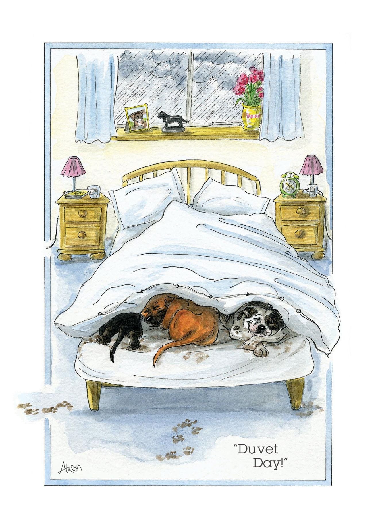 Dirty Dog Duvet Day! Alison's Animals Cartoon Greeting Card – Love Kate's