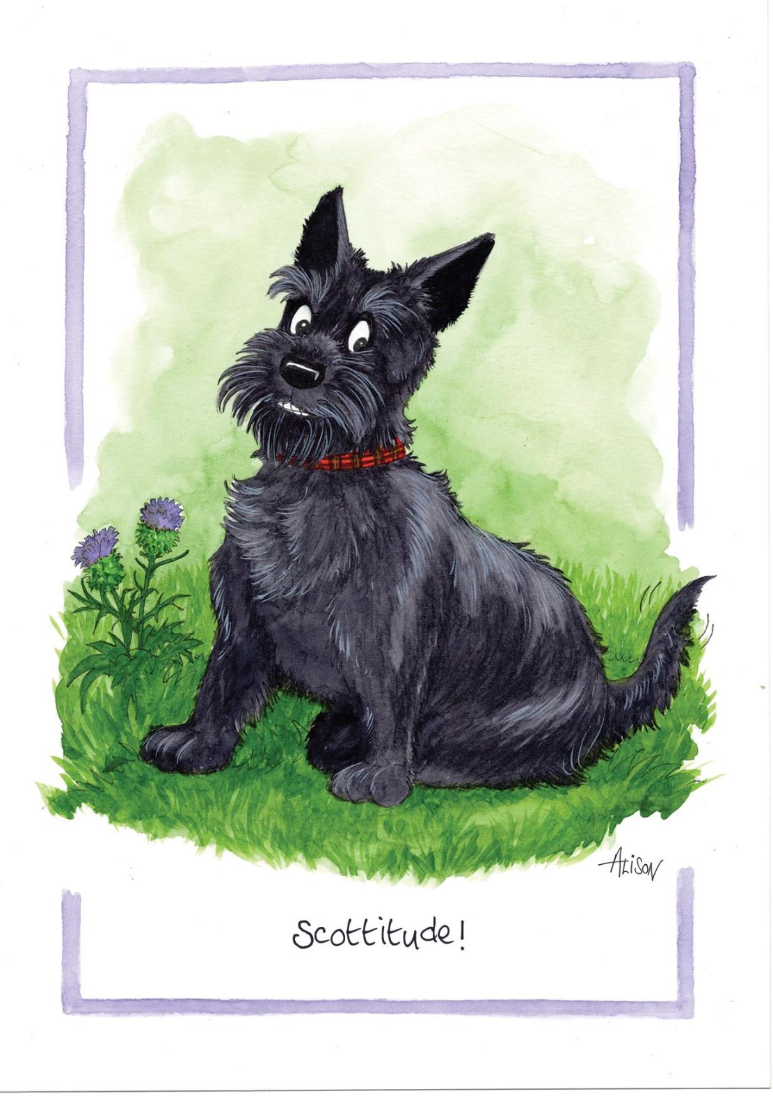 Scottitude! Cute Scottish Terrier Alison's Animals Cartoon Greeting Ca ...