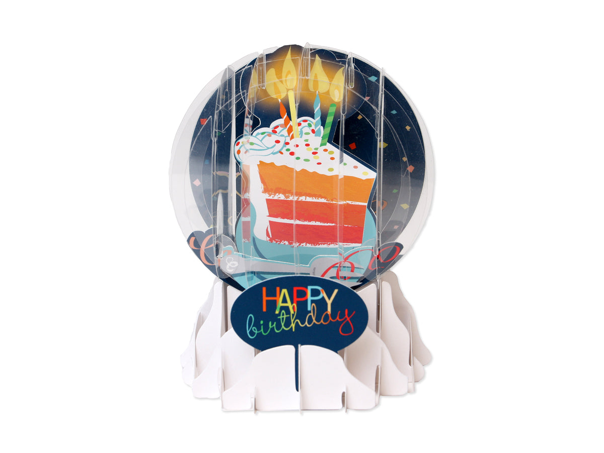 Cake & Candles Snow Globe Pop-Up Birthday Greeting Card – Love Kate's