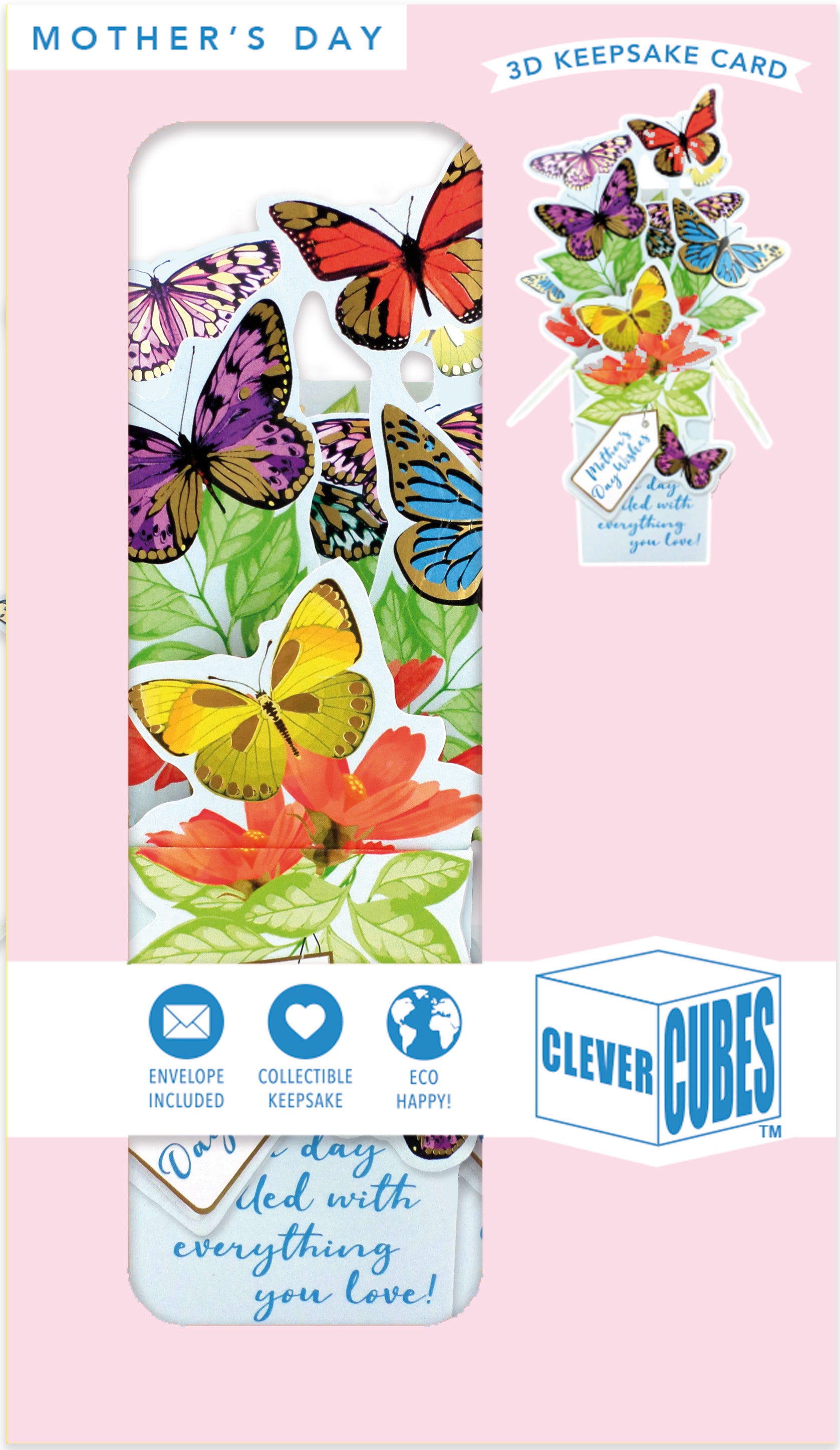 Mother's Day Wishes Butterfly Kisses Mother's Day Pop Up Clever Cube C ...