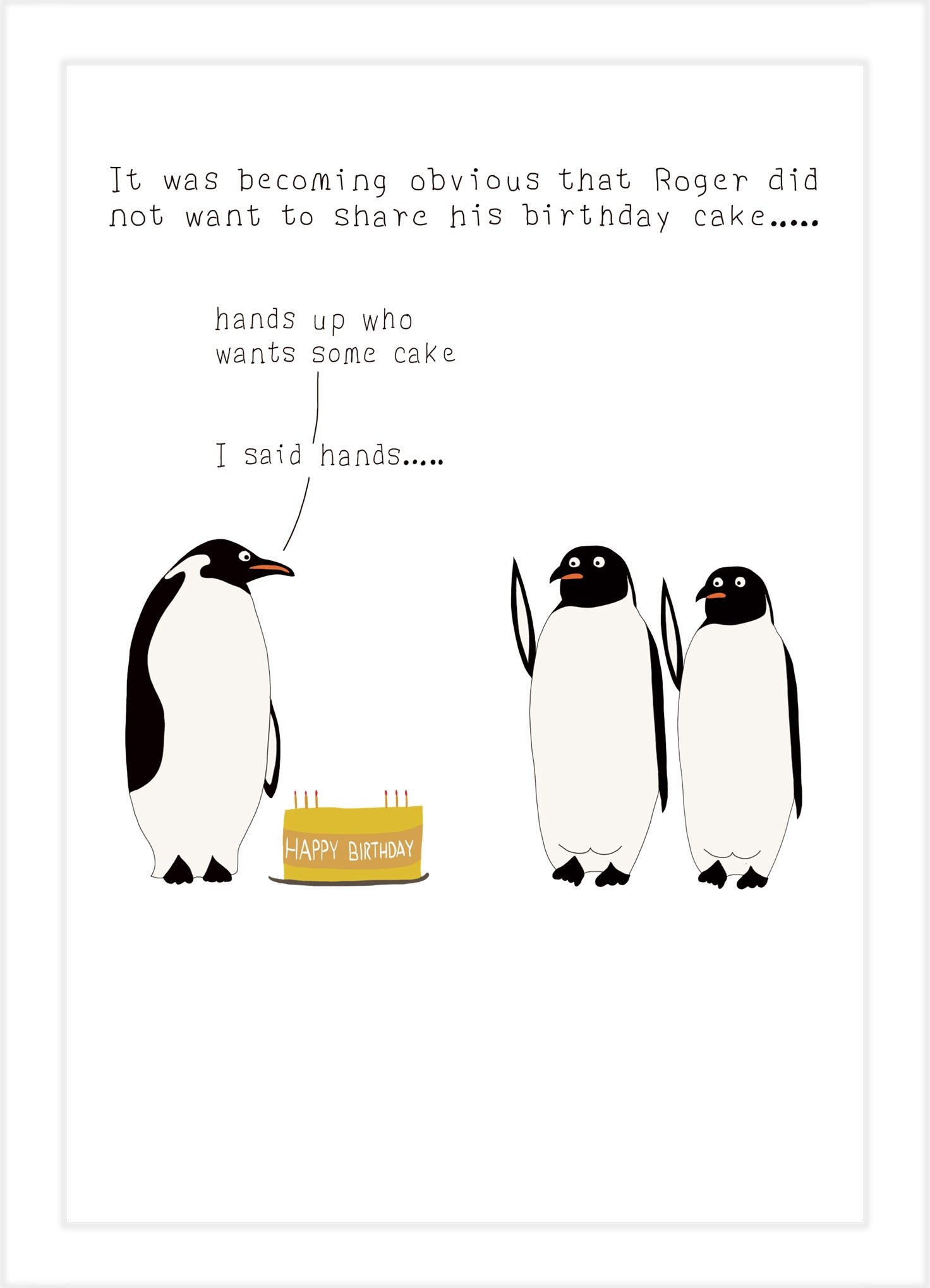 Funny Penguin Sharing A Cake Birthday Card – Love Kate's