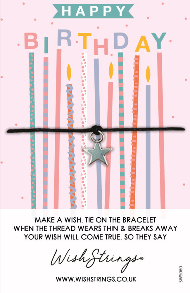 Happy Birthday Cake & Candles Wish String Bracelet With Lucky Charm ...
