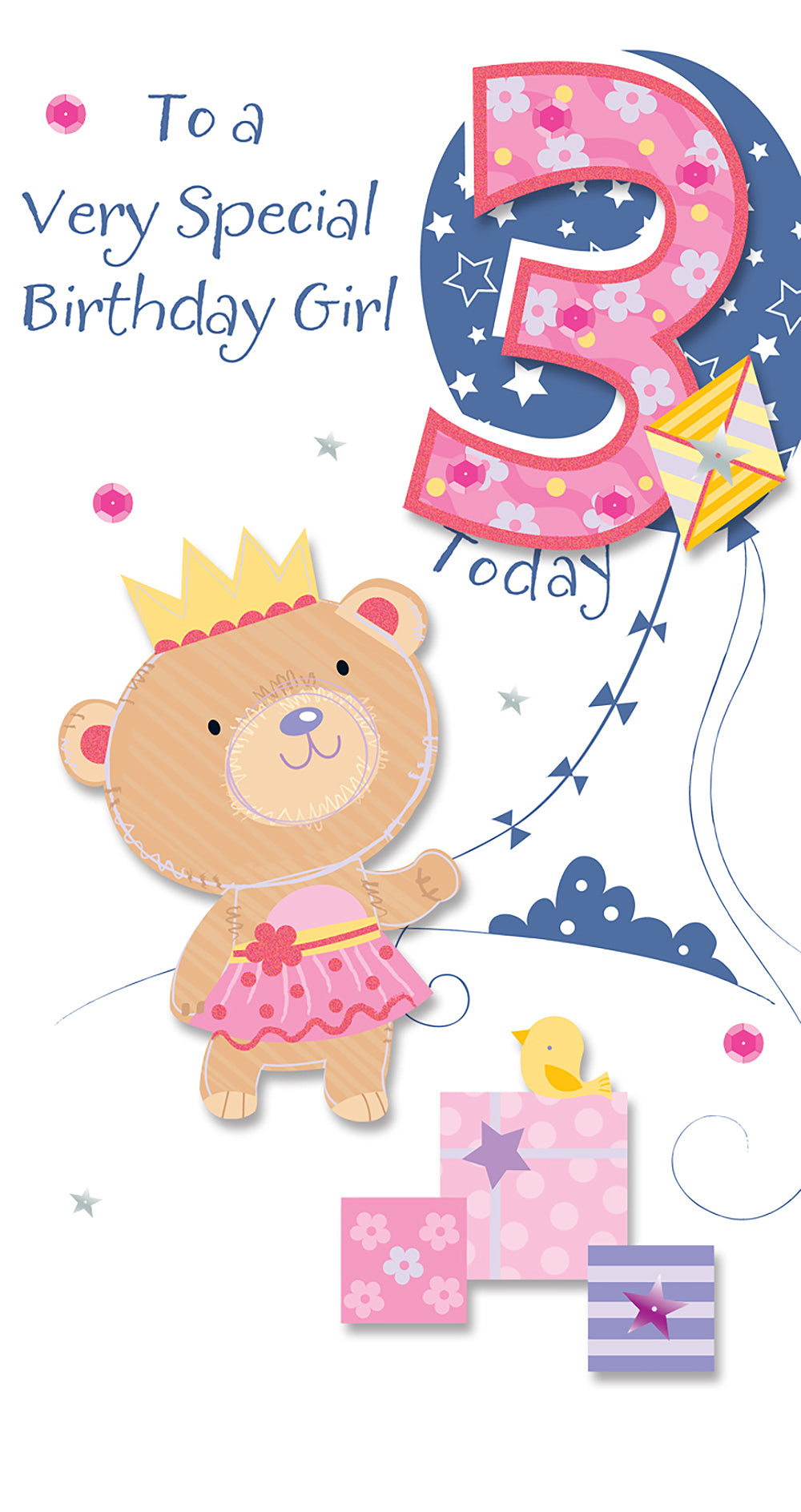 Girls 3rd Birthday 3 Today Embellished Greeting Card – Love Kate's