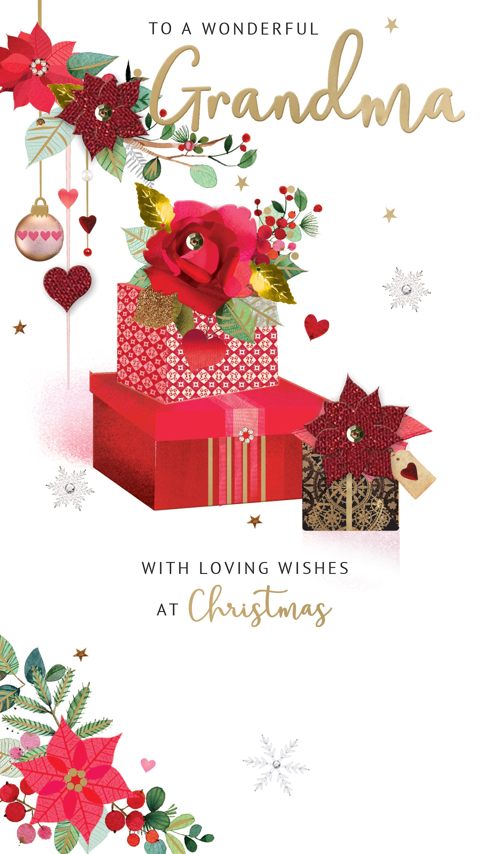 Wonderful Grandma Floral Embellished Christmas Card Hand-Finished ...